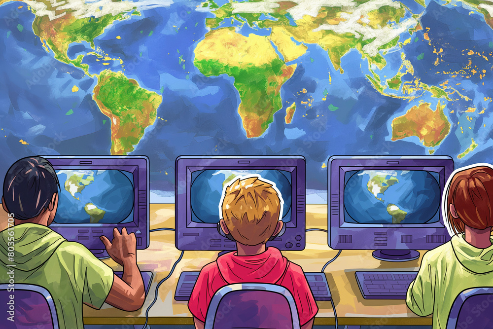 virtual classroom with students attending from different parts of the ...