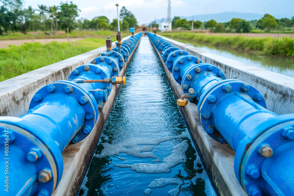 Colorful water pump valves in power substations to supply clean water ...