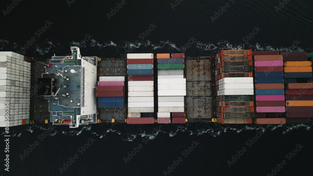 Top view. Container ship carrying container for import and export ...