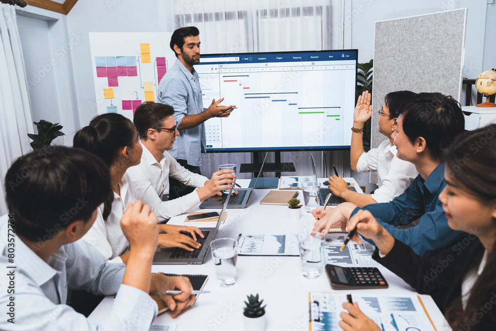 Project manager communicate and collaborate with team using project ...