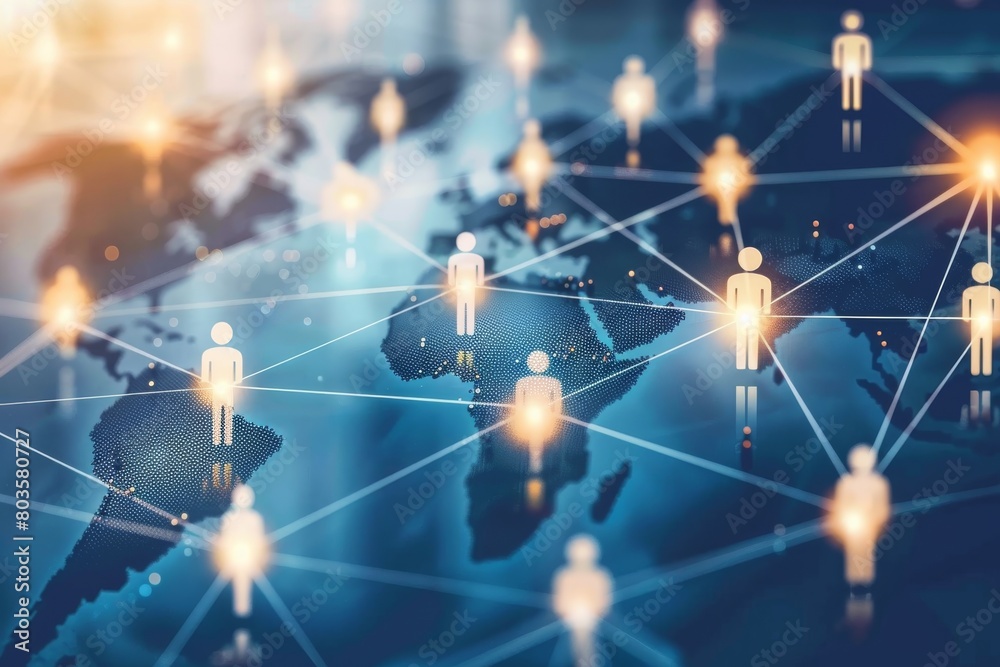 World map with points and lines connecting people Stock Illustration ...