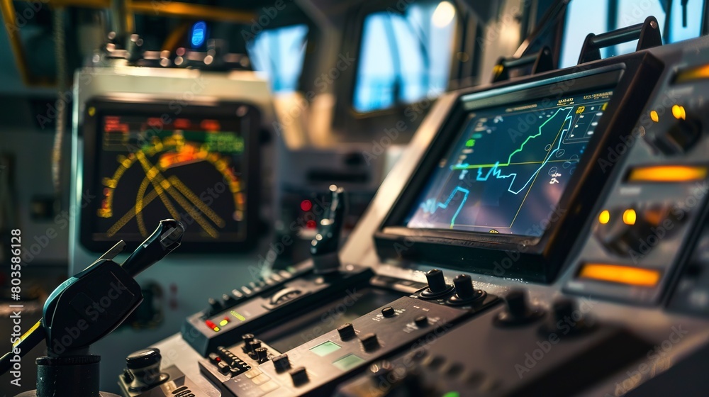 Installation of navigational equipment on a ship's bridge, close-up ...