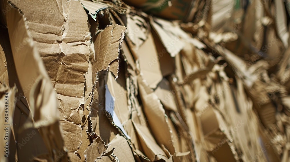 Baling cardboard for recycling, close-up, detailed compression and ...