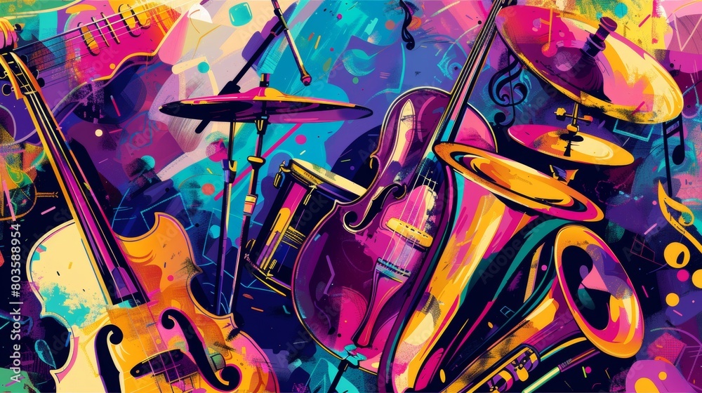 Dynamic illustrations of music instruments, notes, or performers for ...