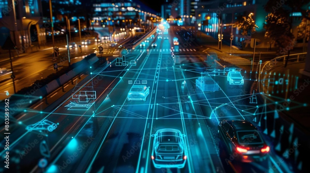 Augmented reality traffic management system in action, wide shot ...