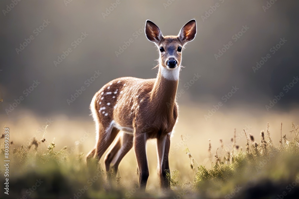 'fawn white background roe deer standing front view isolated nobody ...