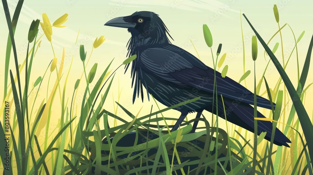 cartoon illustration of a crow in a grass nest. cartoons. Illustrations ...