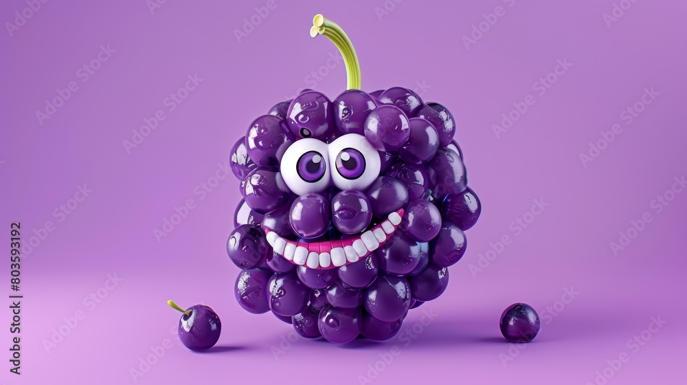 Smilling grape cartoon character on purple background , 3d illustration ...