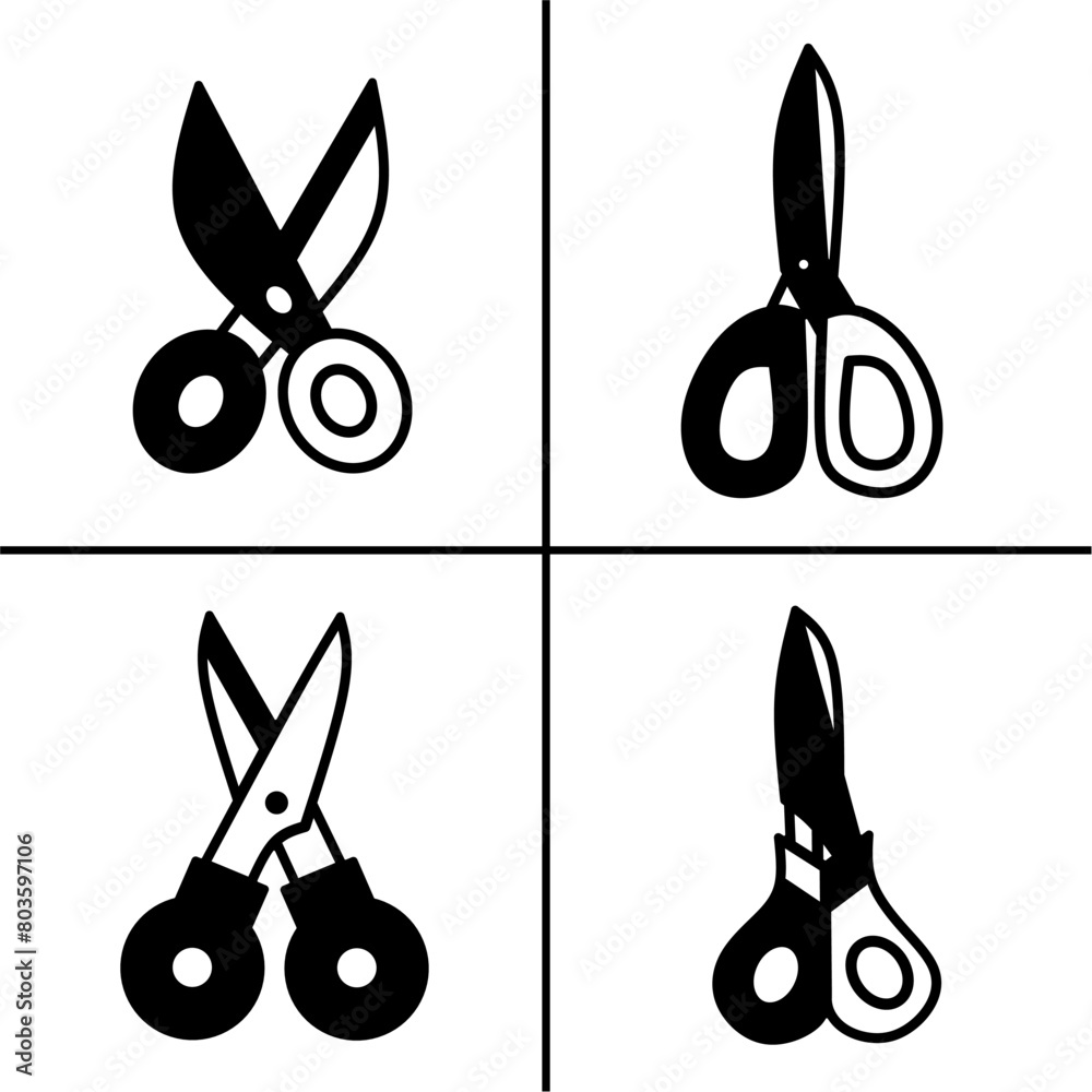 Vector black and white illustration of scissors icon for business ...