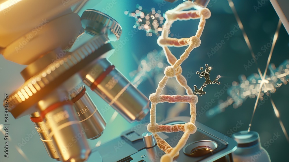 Gene editing using CRISPR technology, close-up, detailed microscope view and genetic materials ...