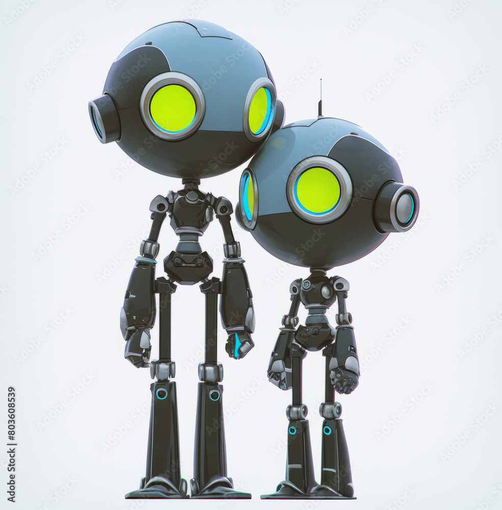 3d illustration of a happy robot couple, smiling at each other, white ...