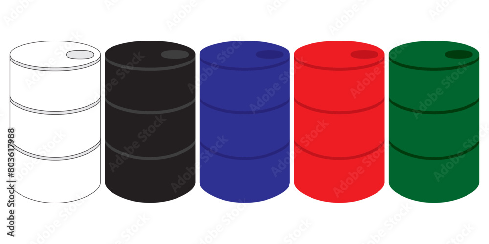 Vector Set Of Drawn Crude Oil Barrels.3d Illustration Of Oil, On White ...