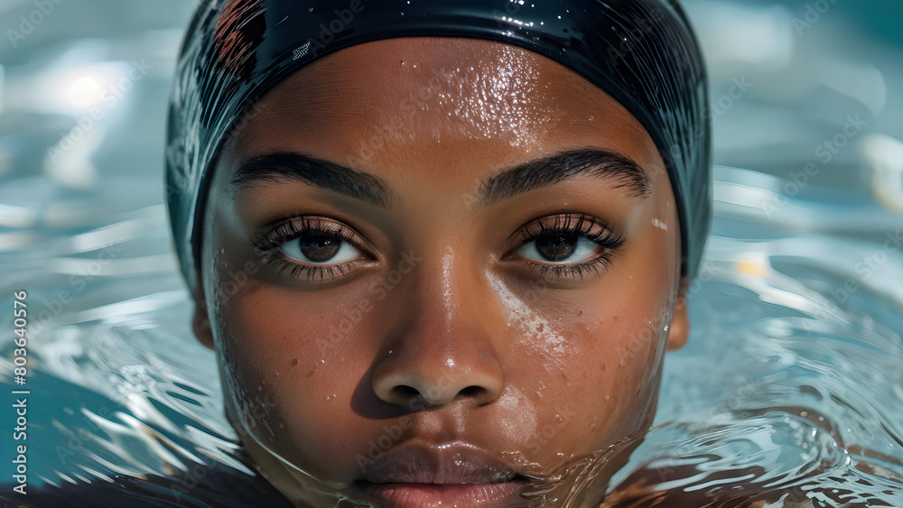 Streamlined Aquatic Style: Swim Cap on Black Swimmer, Hydrodynamic ...