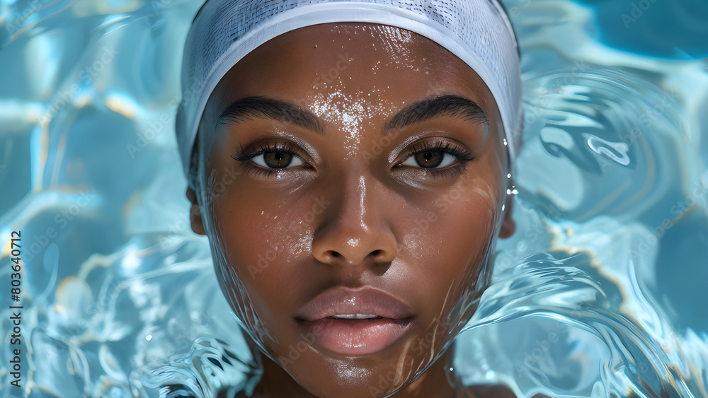 Streamlined Aquatic Style: Swim Cap on Black Swimmer, Hydrodynamic ...