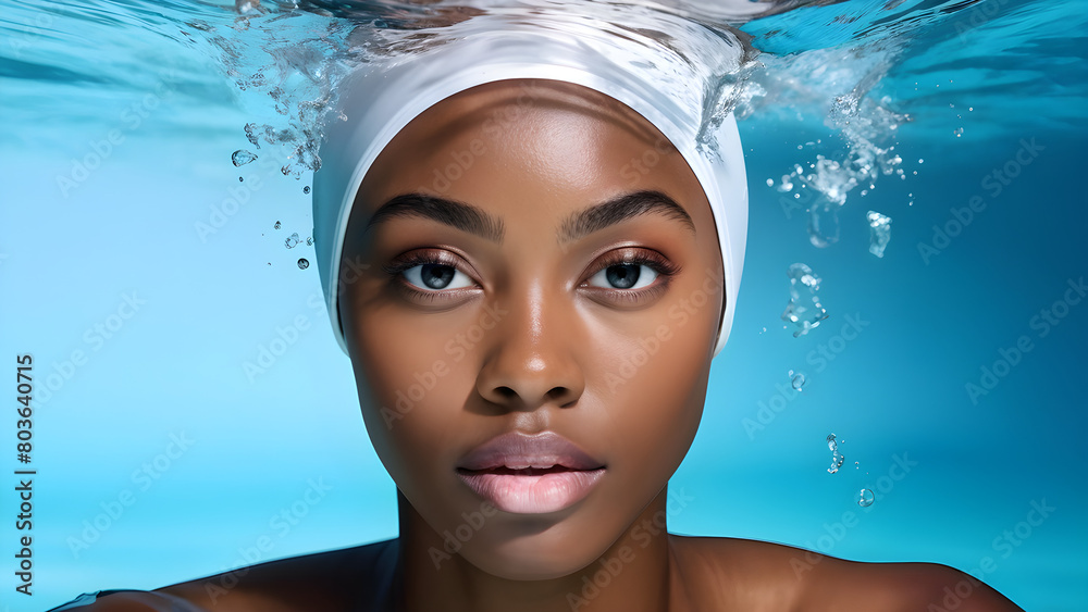 Streamlined Aquatic Style: Swim Cap on Black Swimmer, Hydrodynamic ...