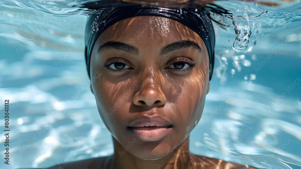 Streamlined Aquatic Style: Swim Cap on Black Swimmer, Hydrodynamic ...