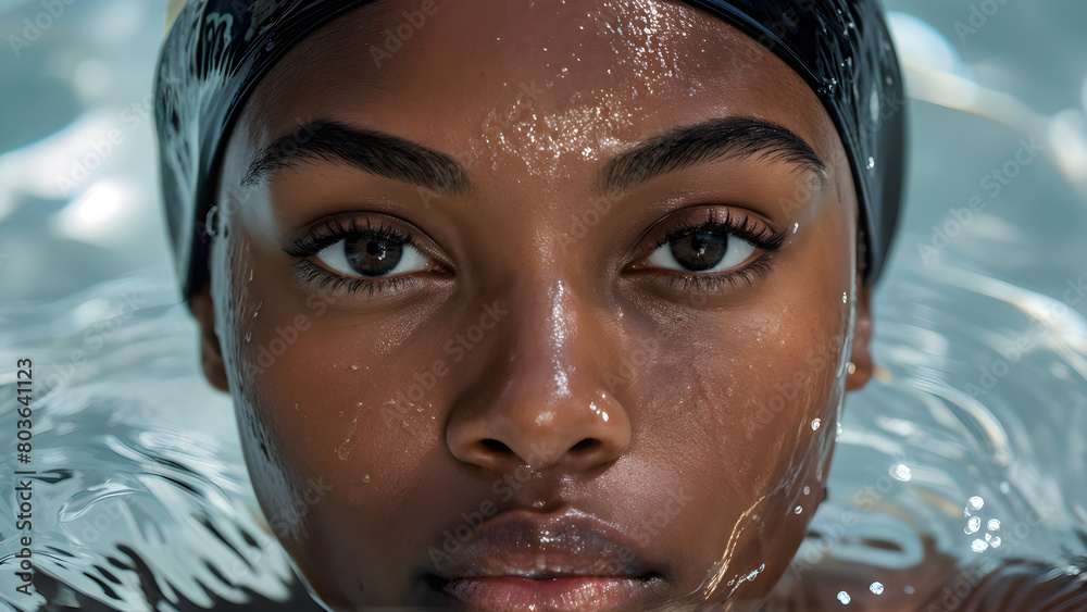Streamlined Aquatic Style: Swim Cap on Black Swimmer, Hydrodynamic ...