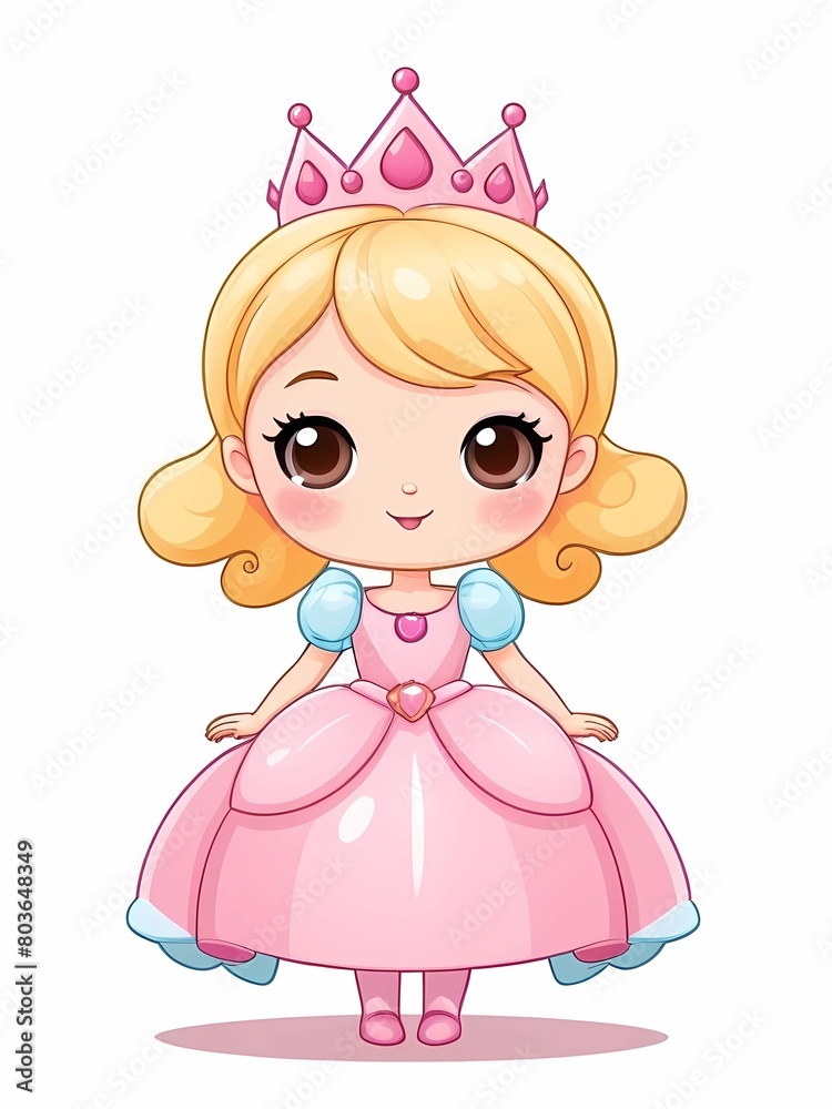 cute kawai cartoon princess wearing crown Stock Illustration | Adobe Stock