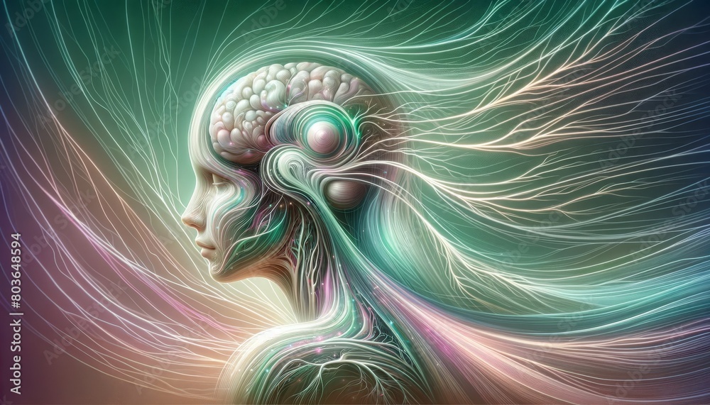 A futuristic medical illustration of the human nervous system ...