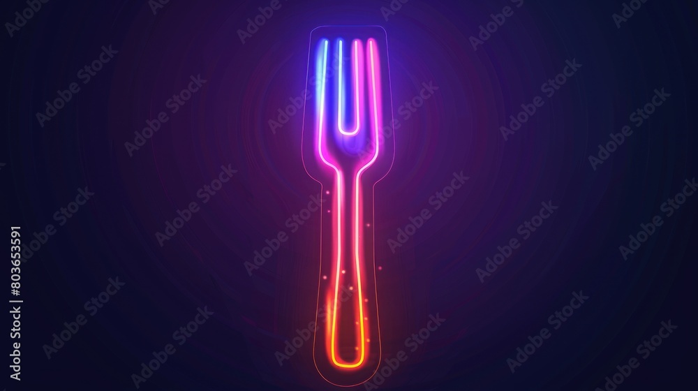 fork icon. Elements of kitchen tools in neon style icons. Simple icon ...