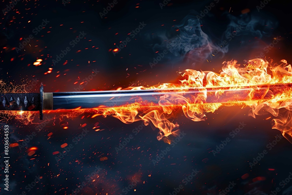 Katana, energetic weapon background with flames Stock Illustration | Adobe Stock
