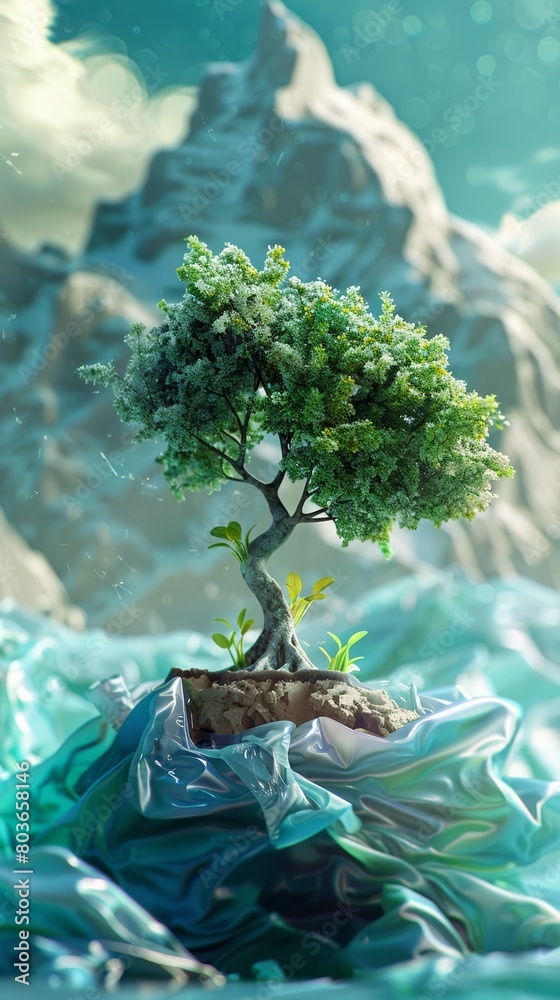 The journey of a little tree growing out of a plastic bag, set in a ...