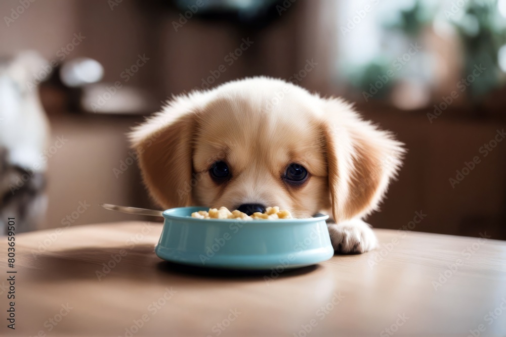 'food puppy bowl eating dog home white jack young feeding cute ravenous ...
