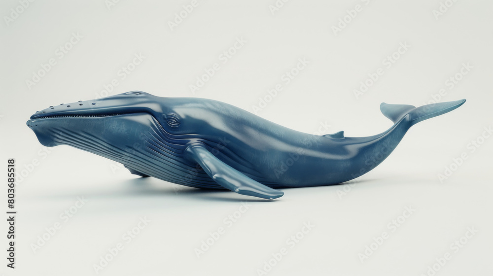 Detailed blue whale model captured in a side profile, highlighting the ...