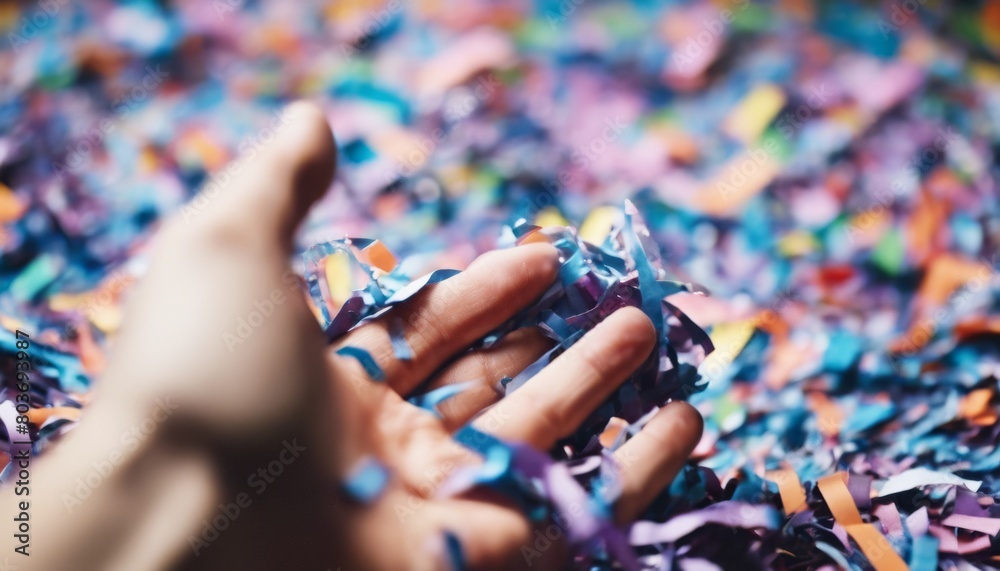 'confetti bunch text copyspace A paper shredded hand held shred ...