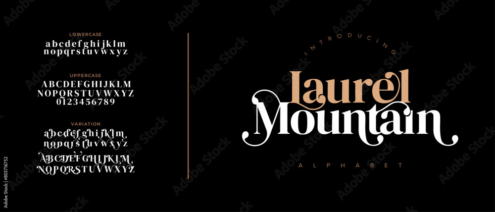 Laurel elegant font alphabet uppercase lowercase and number. Classic ...