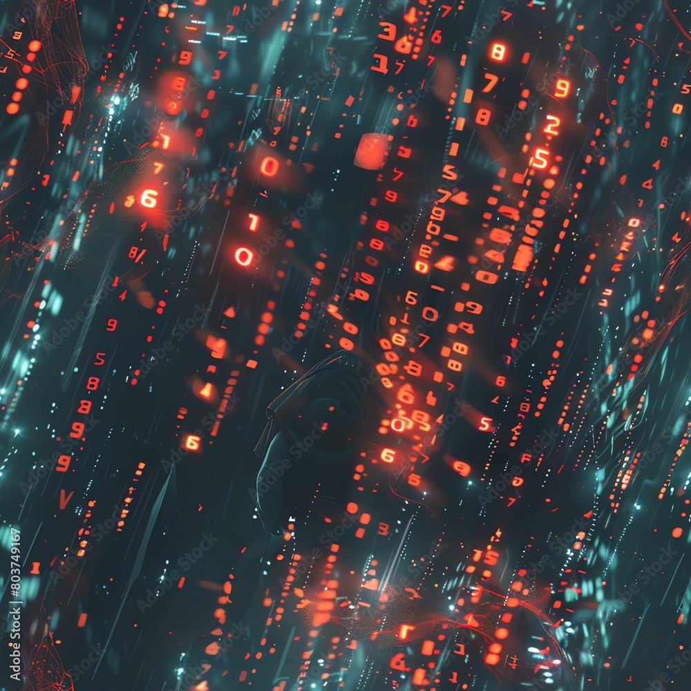 Craft a haunting digital image showing a trader plunging into a dark ...