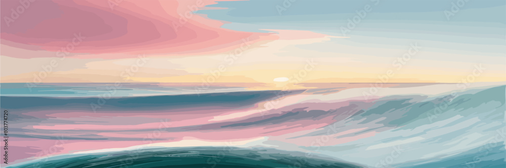 Ocean surface. Sea vector illustration with water waves, blue sky and ...