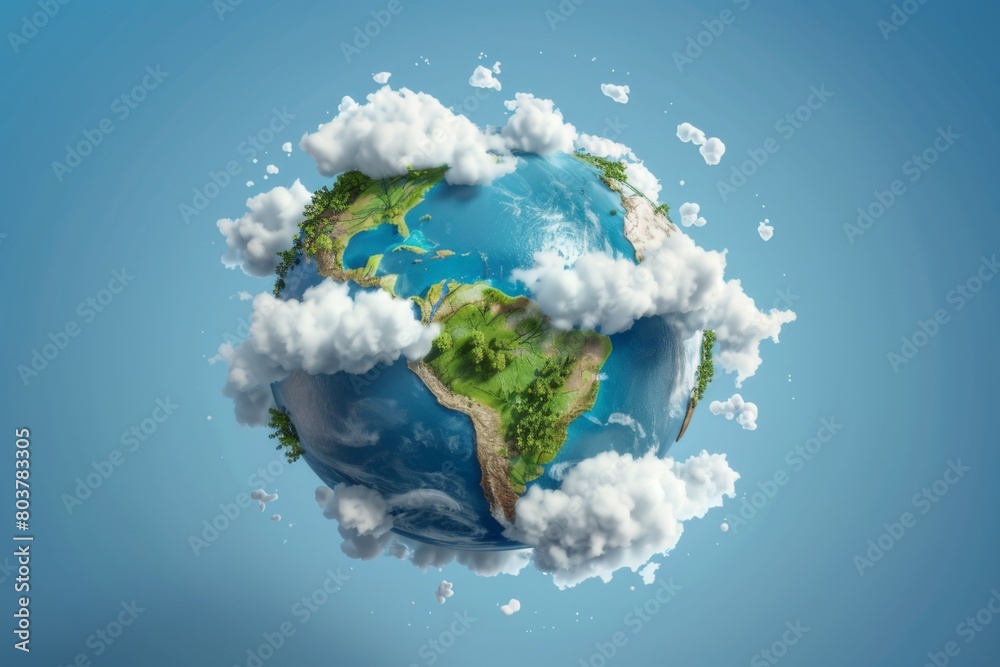 Stunning 3D illustration of Earth as a small globe with detailed ...