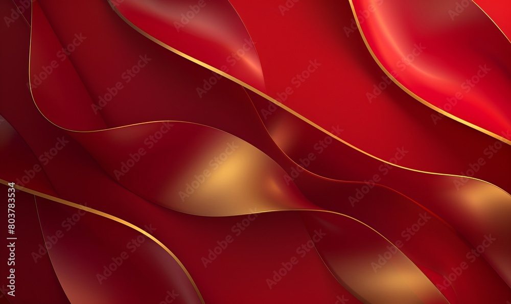 Red background, golden ribbon, light and shadow effects, abstract ...