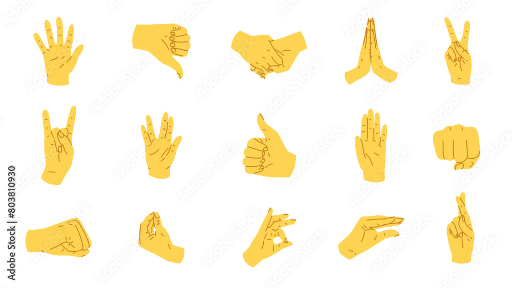 A set of hand gestures demonstrating different emotions. A set of ...