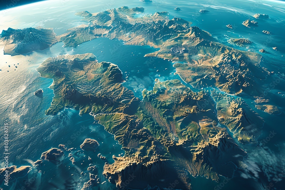 Highdefinition stock photo of an alien world from space, with unique ...