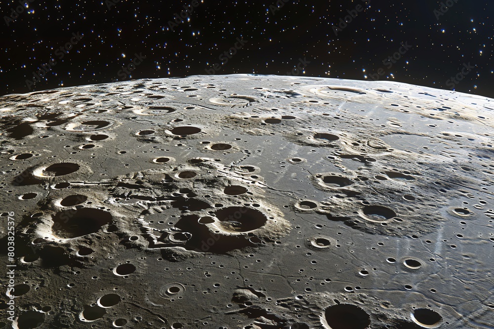 Panoramic stock photo of an ultradetailed map of the moons surface ...