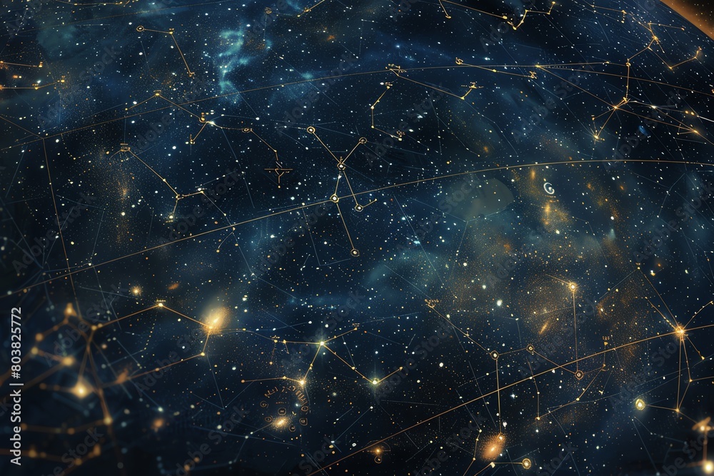 Stock image of a detailed star chart with constellations and celestial ...