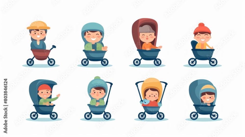 Cute baby in stroller cartoon vector icon illustration people family ...