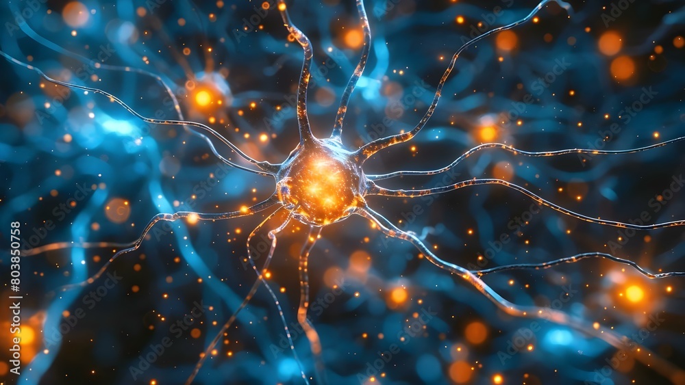 Study neural cell communication in the brain through electrical and chemical impulses. Concept ...