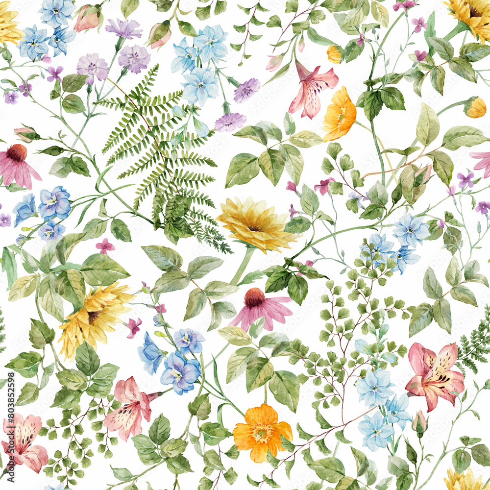 Beautiful summer floral seamless pattern with watercolor hand drawn ...
