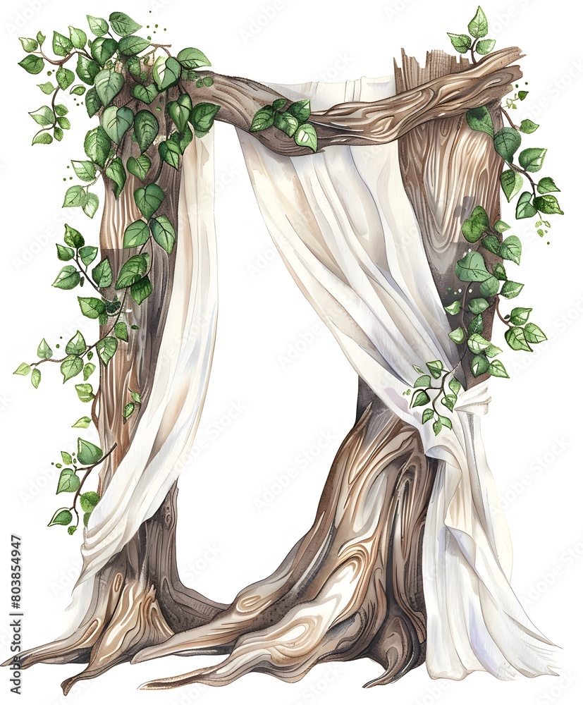 whimsical watercolor illustration of an enchanted tree arch with green ...
