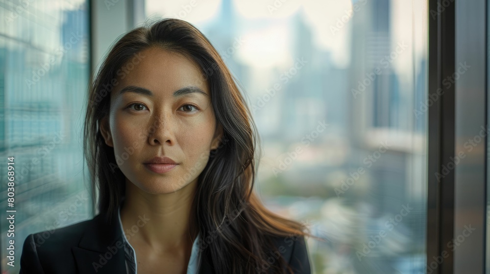 The picture of the senior asian female financial executive standing ...