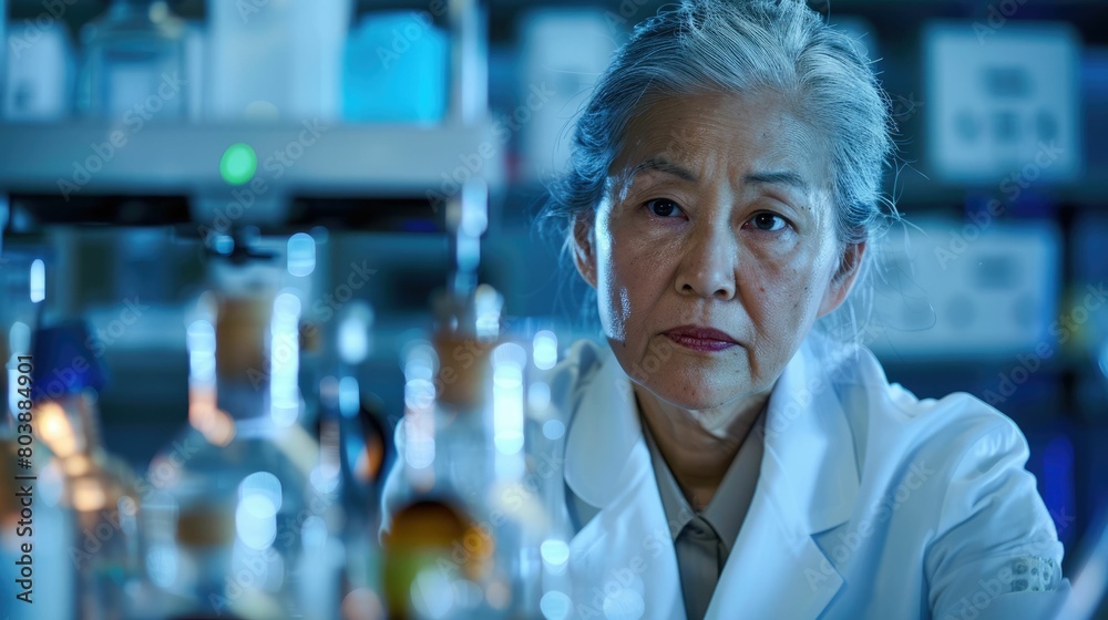 The picture of the senior asian female scientist in her early 60s ...