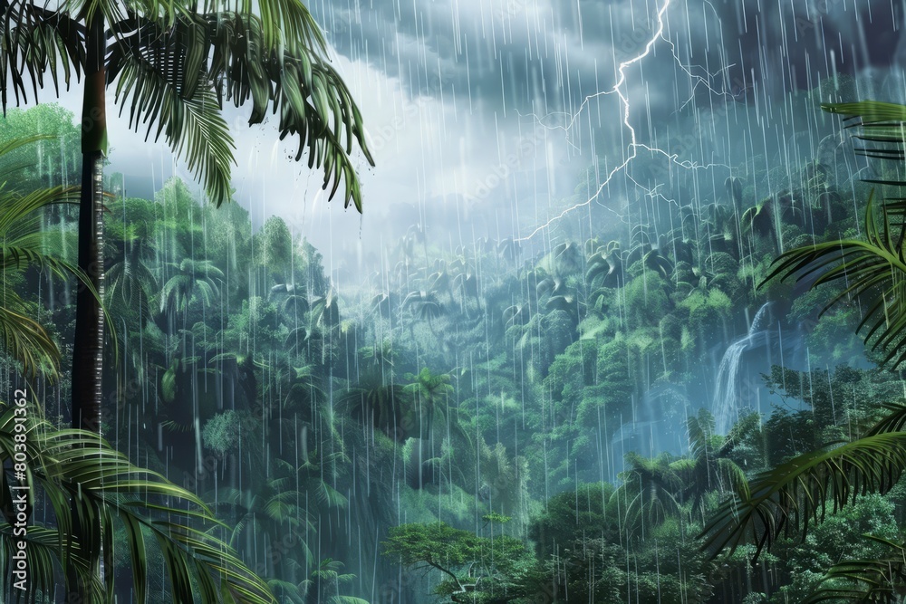 tep into the midst of a tropical rainstorm, where torrential rain falls ...