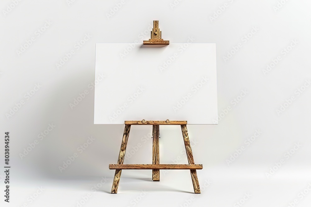 Empty canvas on wooden easel isolated on white minimal drop shadow ...