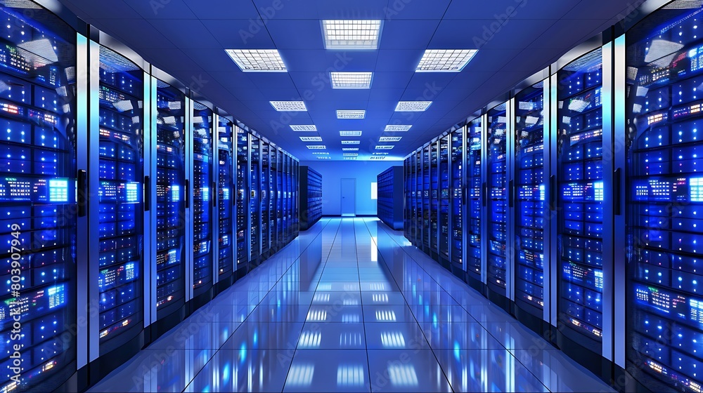 Secure server room environment with state-of-the-art firewalls and ...