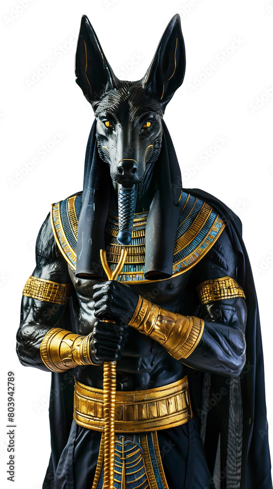 A highly detailed, life-sized statue of the Egyptian god Anubis ...