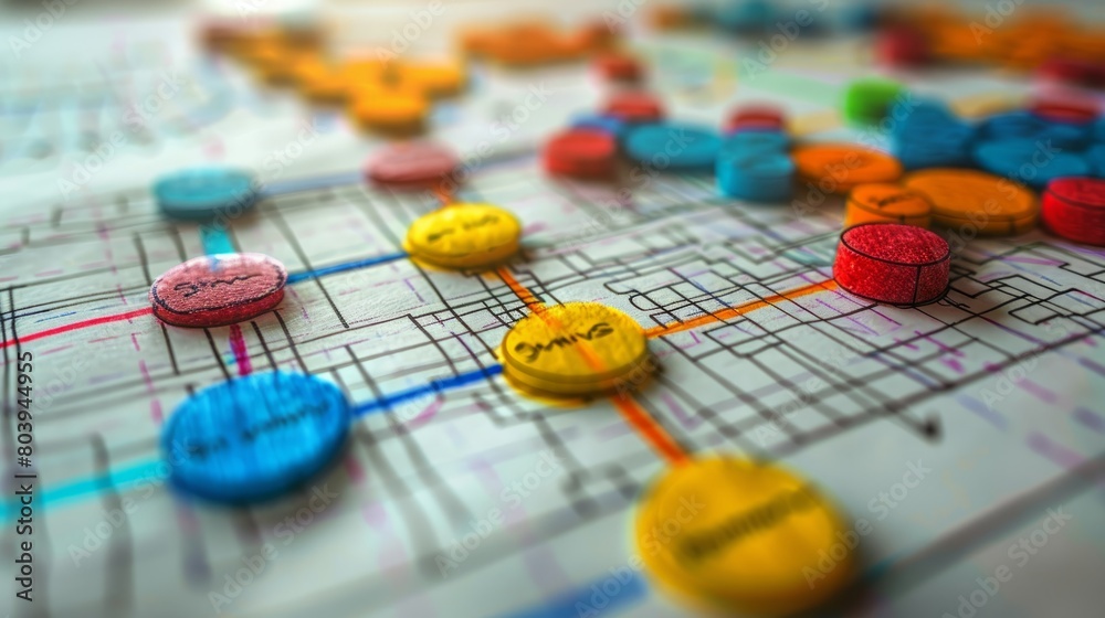 colorful 3D illustration of a subway map with circular markers Stock ...