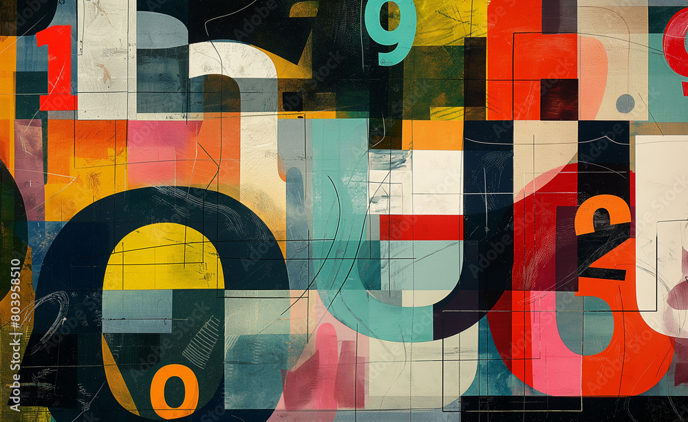 Numeric Energy: An Abstract Collage of Numbers in Flat Art Style Stock ...